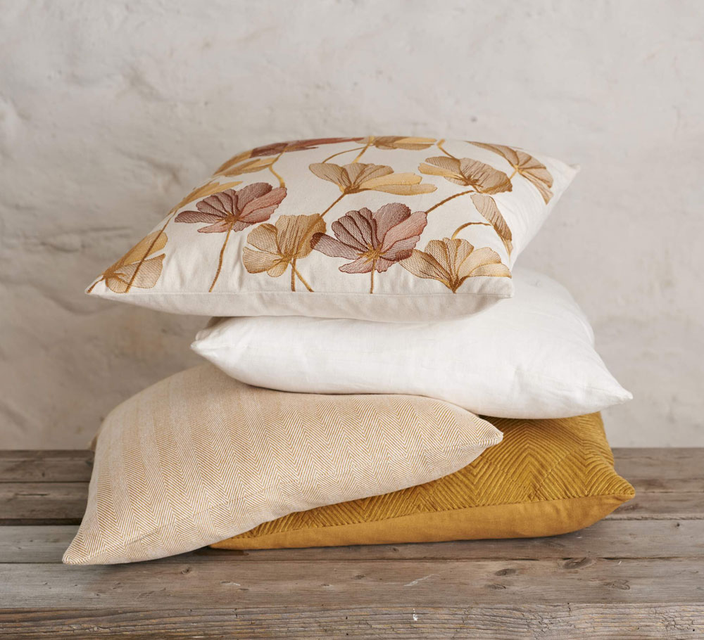 Kudde Linette Natur Rost Senap - 50x50 Inkl.Innerkudde Fjädrar