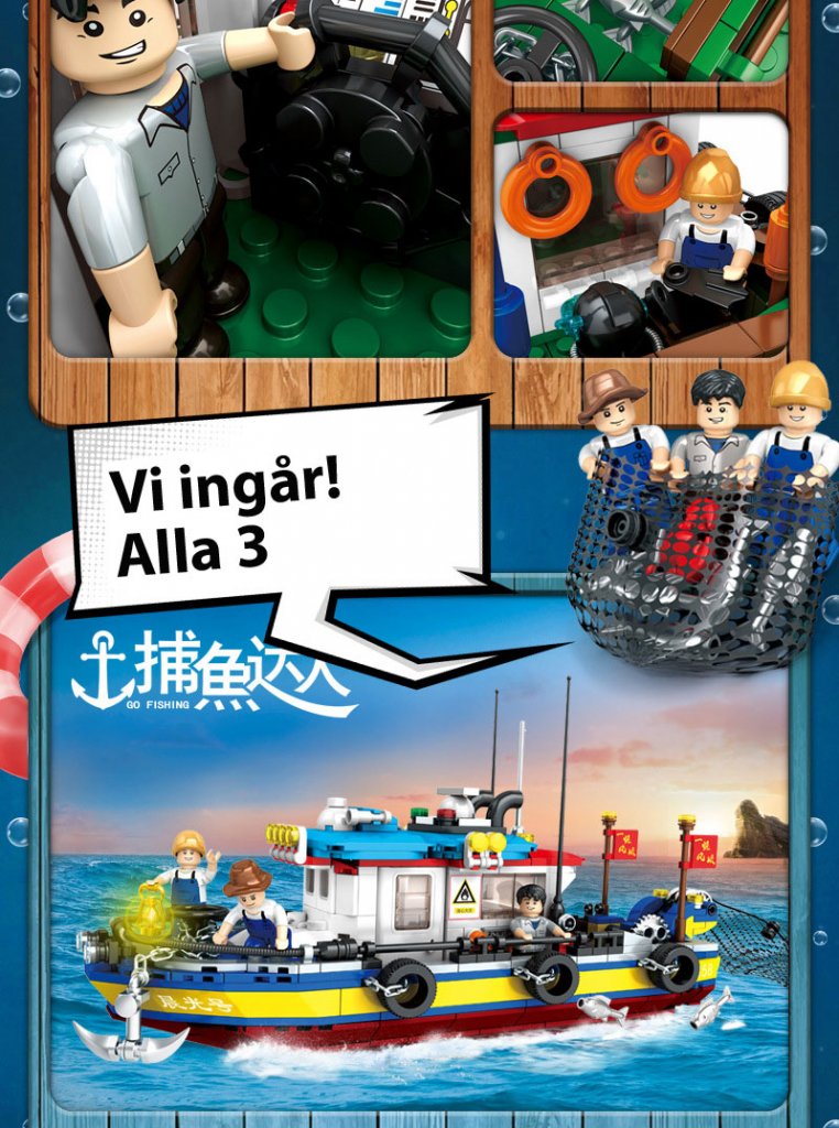 Fiskebåt - Blå Gul - 602 Bitar - Kompatibla Byggklossar